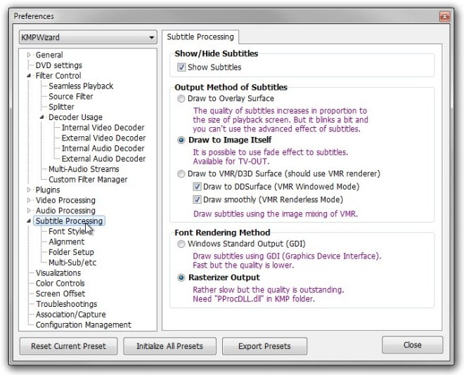 کنترل زیرنویس و سفارشی سازی در kmplayer - تنظیمات زیرنویس کی ام پلیر ...